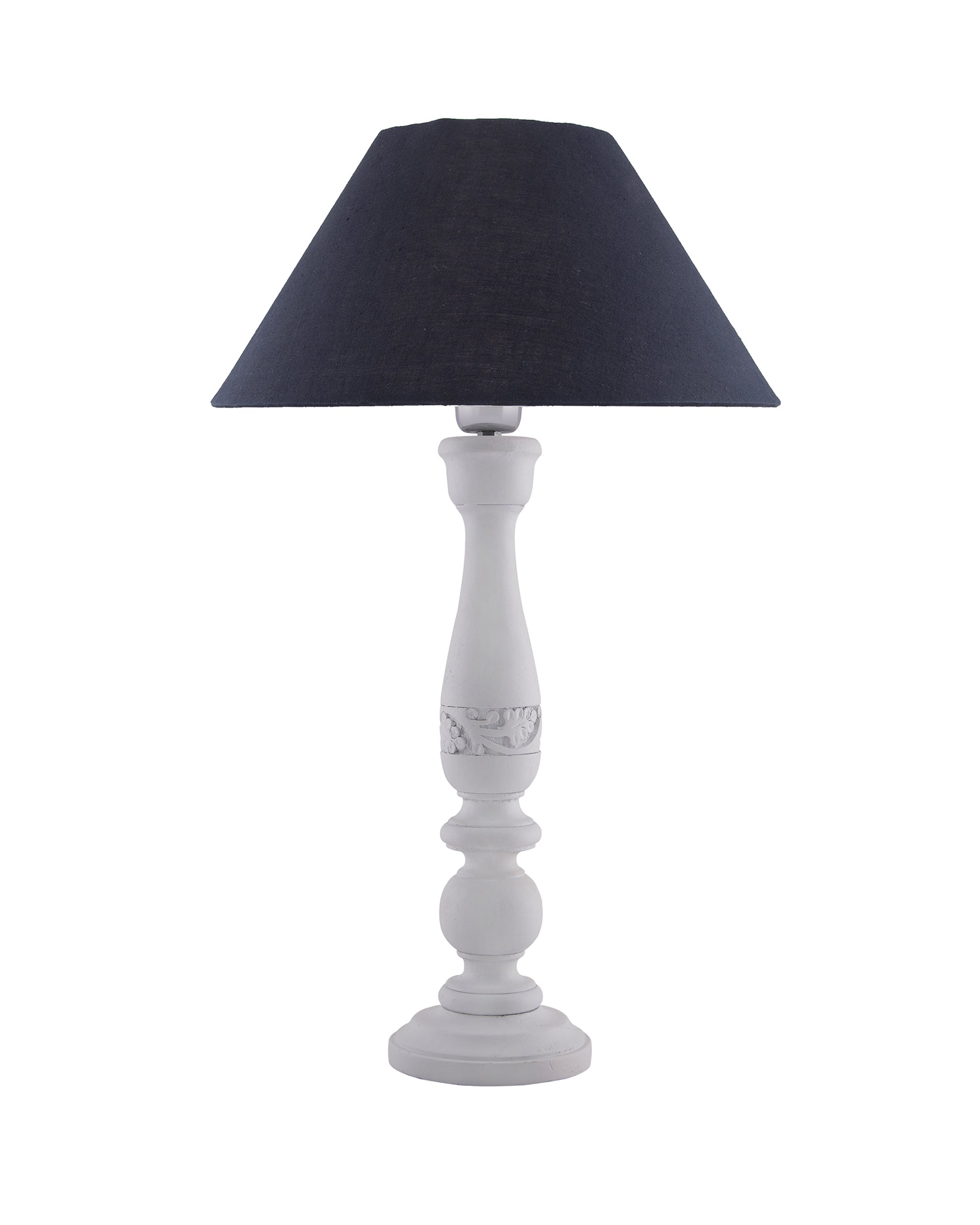 Floral Carved White Wood Table Lamp With Shade – Homesake.in