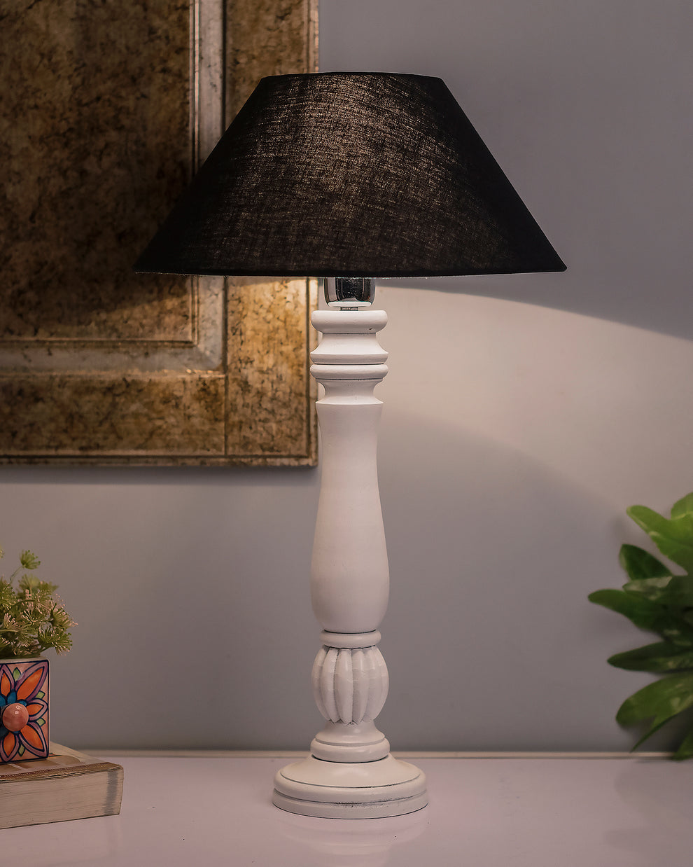 Classic Victorian White Wood Table Lamp With Shade – Homesake.in