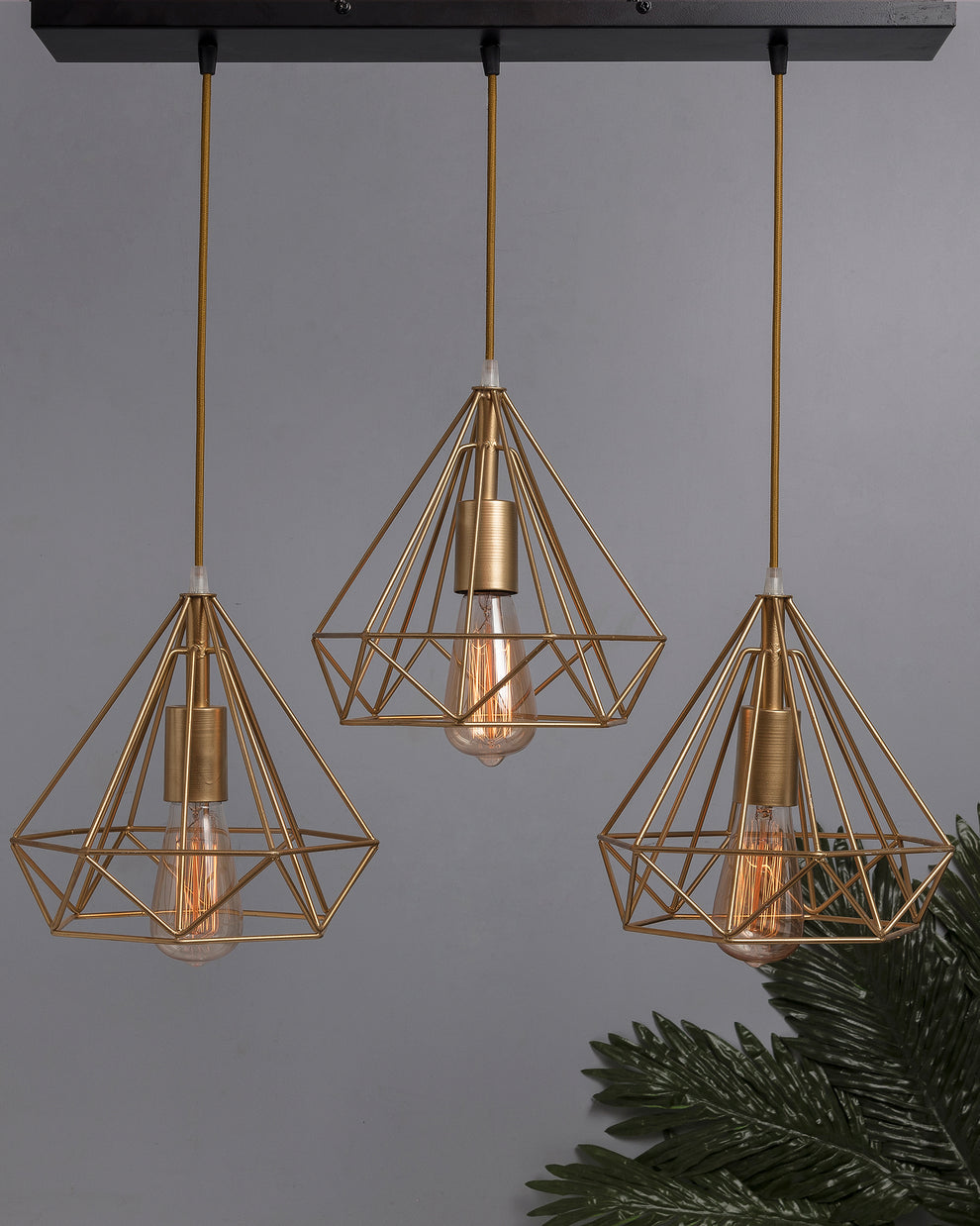 3-lights Linear Cluster Chandelier Golden Diamond hanging Pendant Ligh ...