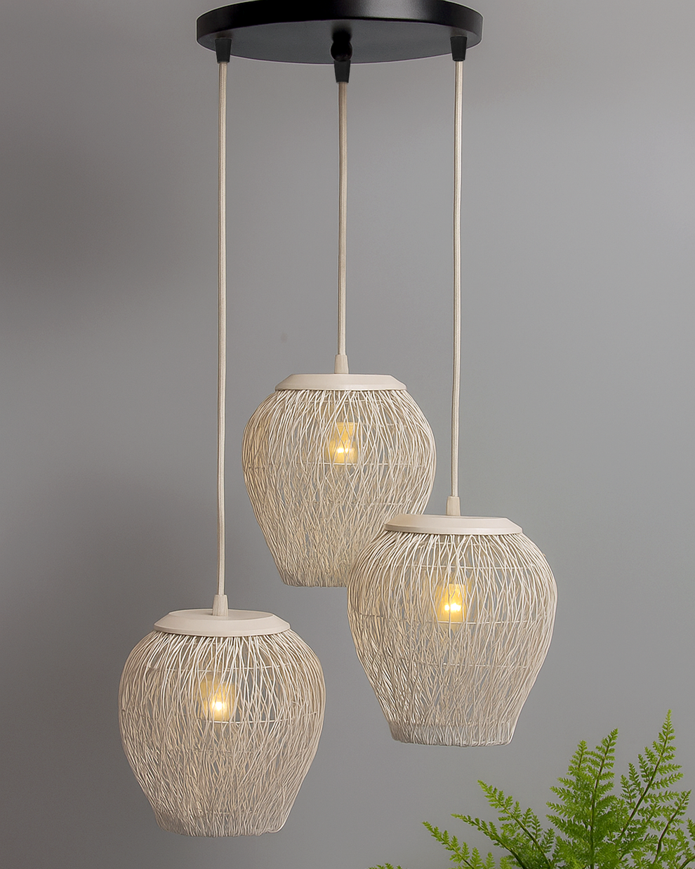 3-Lights Round Cluster Chandelier White Steel Wire Mesh Pendant, Decor ...