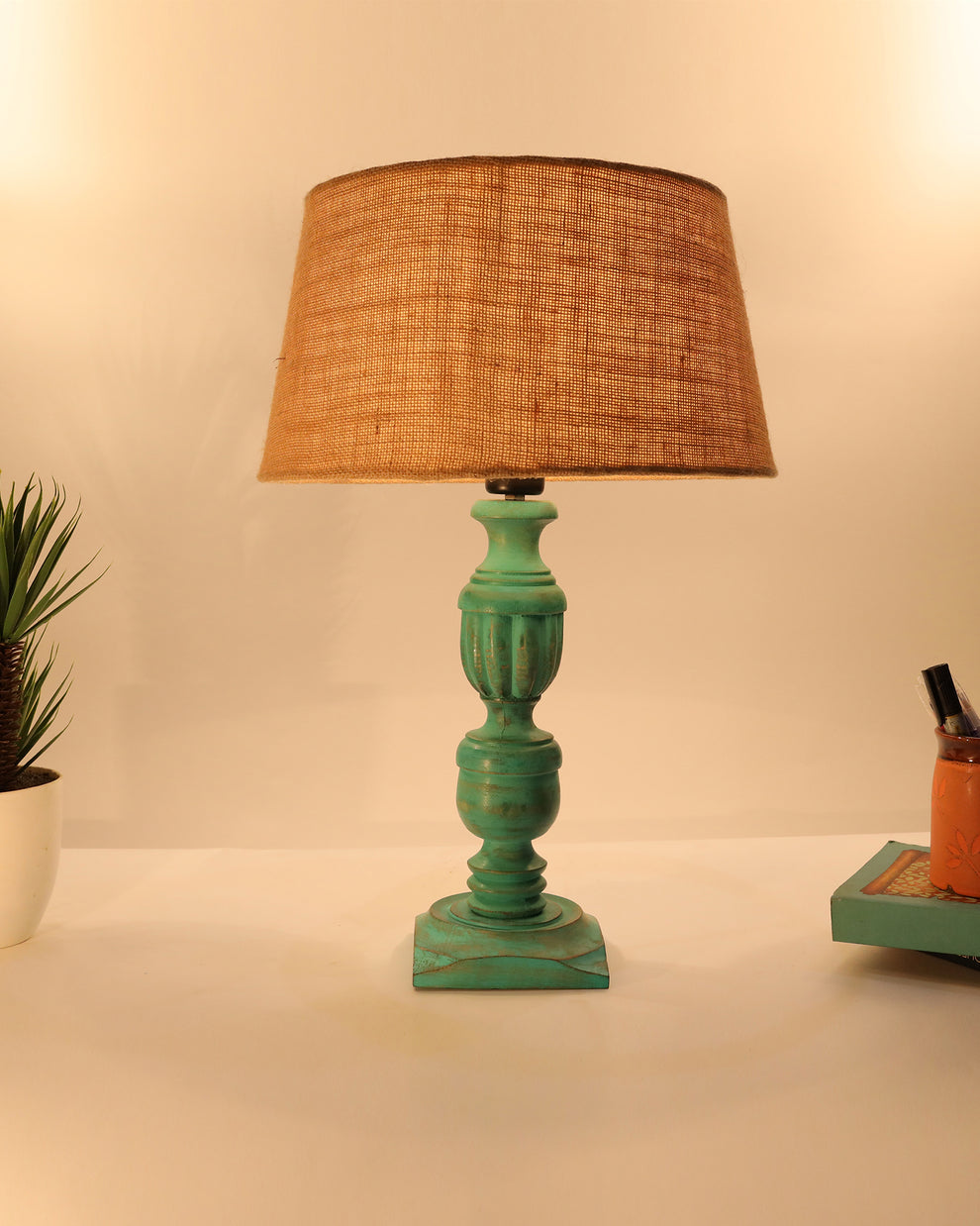 Rustic Algae French Trophy Carved Table lamp with Empire Jute Shade ...